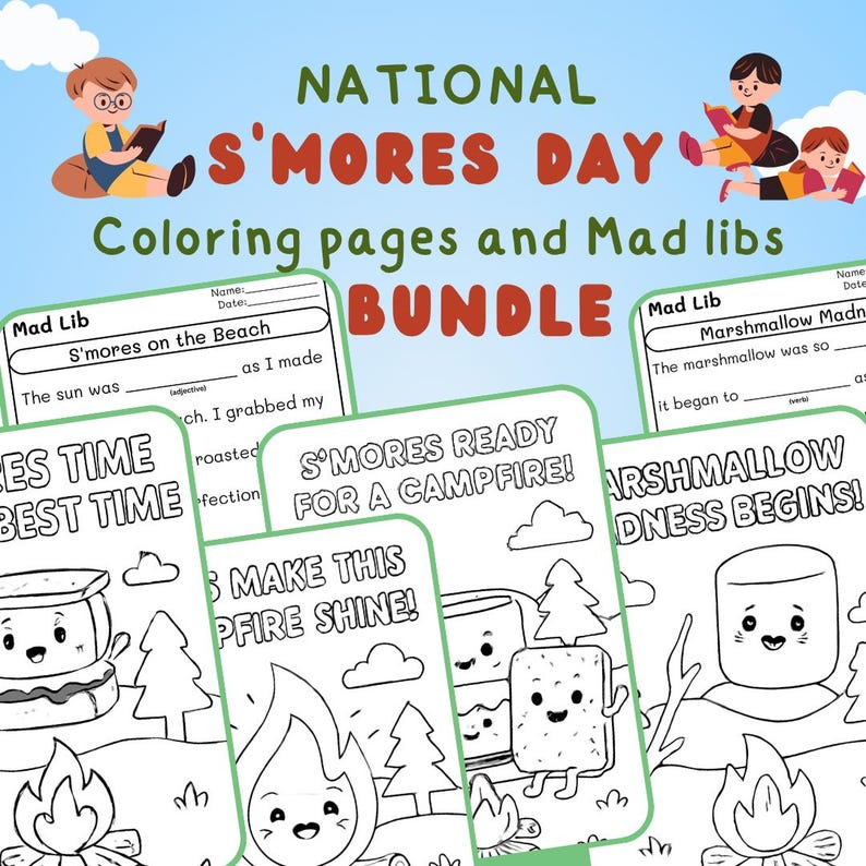 S'mores Day Bundle: 10 Fun Coloring Pages + 4 Mad Libs for Kids ...