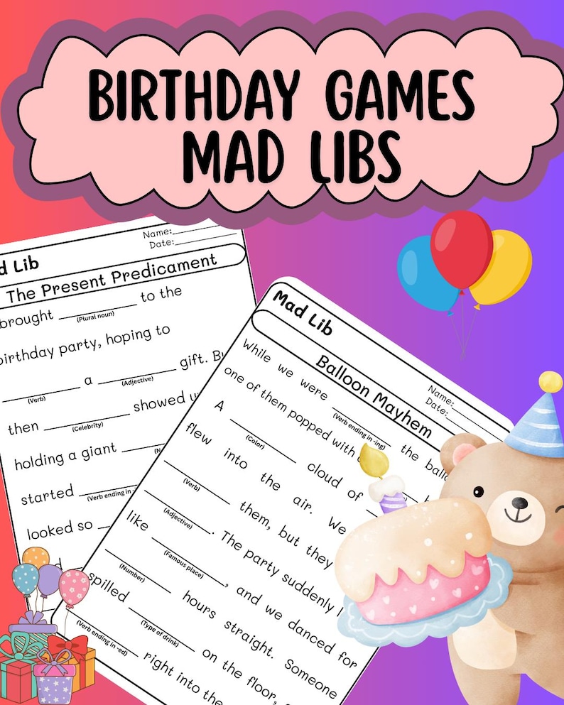 Funny Birthday Games Madlib | Printables | Digital Prints - Etsy