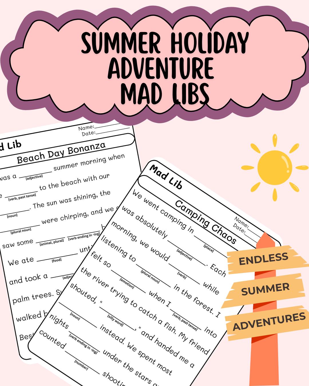 Summer Holiday Adventure Mad Libs for Kids | Printables | Digital ...