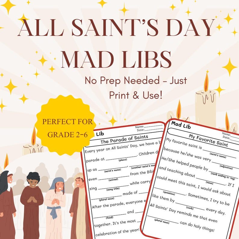 All Saints' Day Mad Libs: Catholic Writing Game (PDF) - Etsy