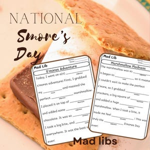 S'mores Day Mad Libs: Kids' Party Game, Printable Coloring Pages (PDF ...