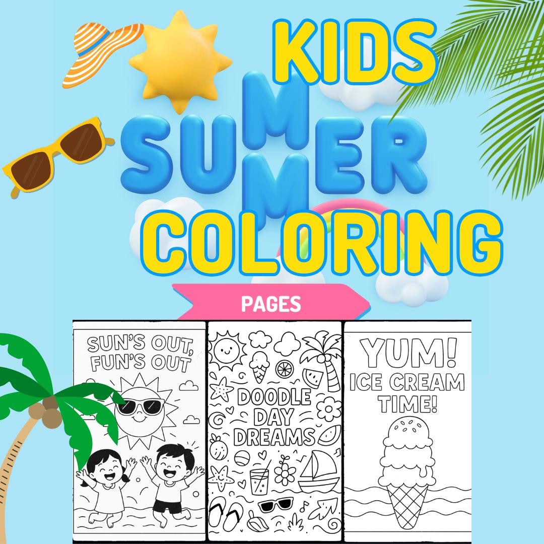 Summer Coloring Pages for Kids – Beach, Pool, Ice Cream (A4 Printable ...