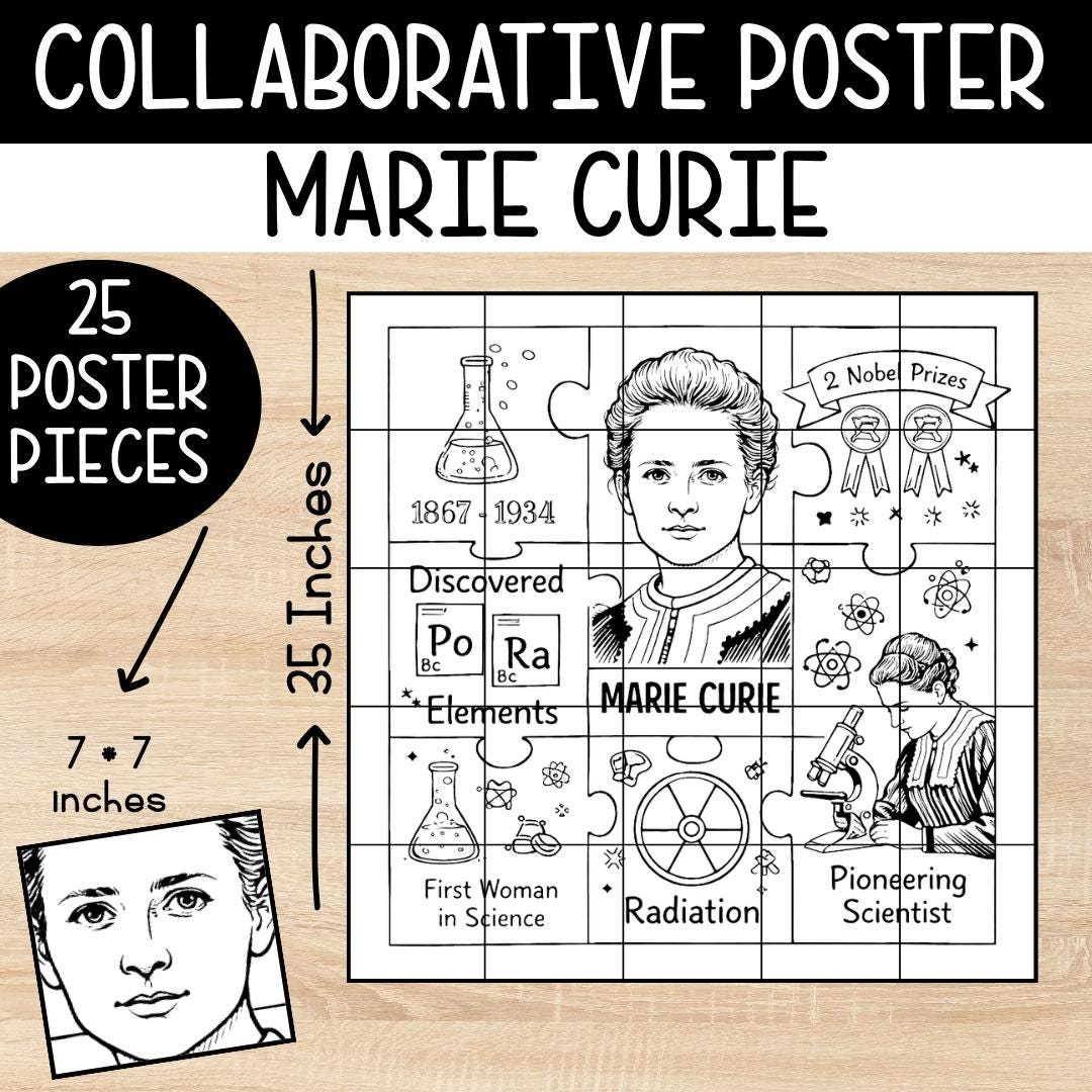 Marie Curie Collaborative Coloring Poster | Women in STEM Activity - Etsy