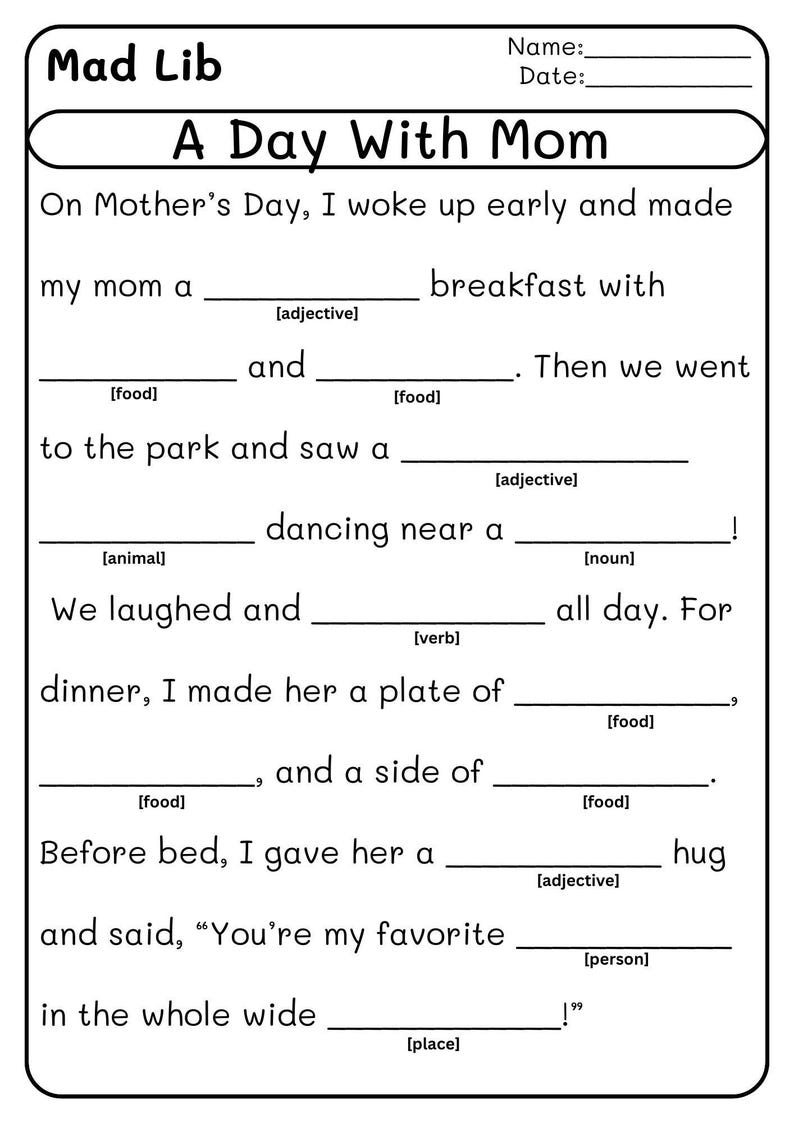 Mother's Day Mad Libs - Etsy