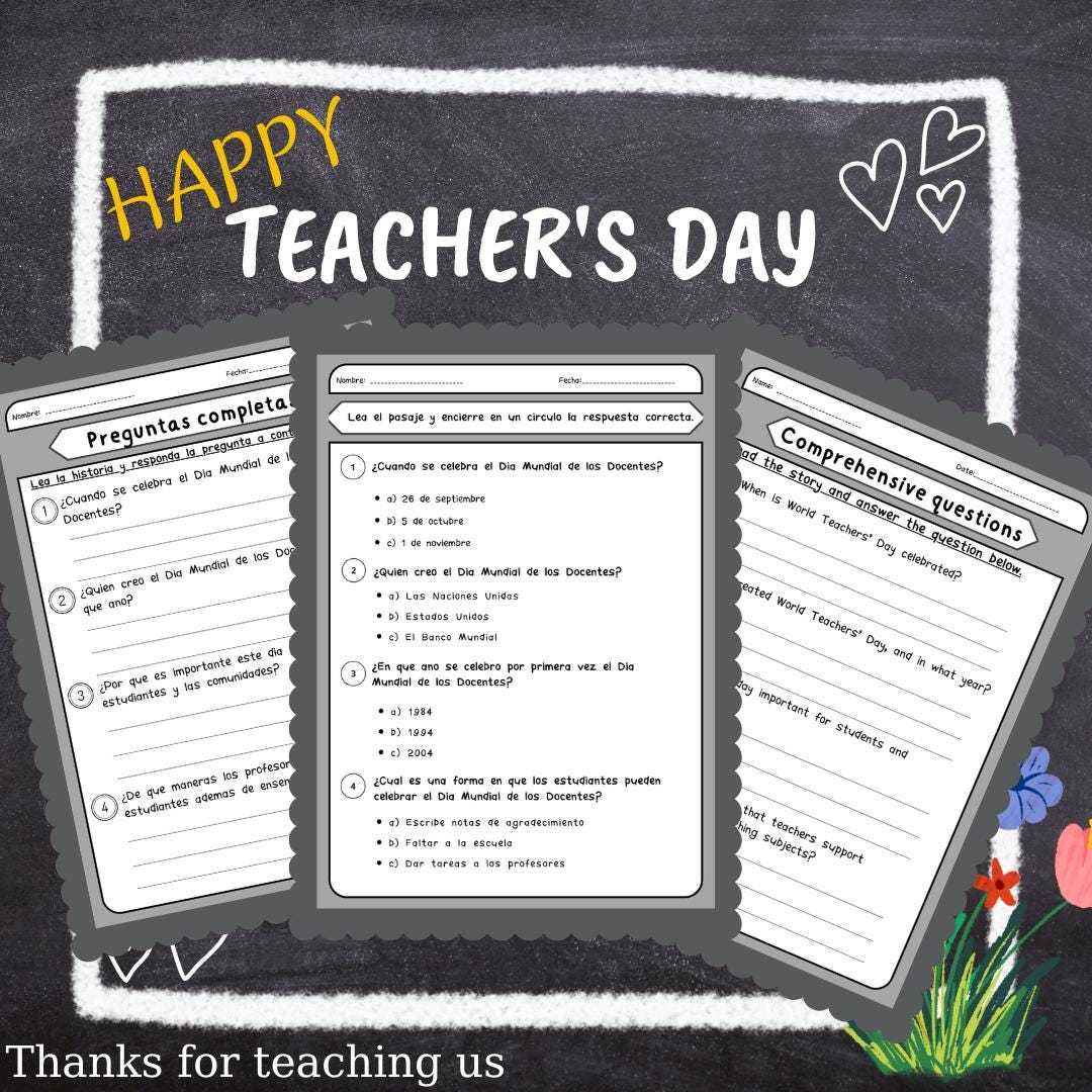 World Teachers’ Day Reading Comprehension Worksheets | Printable ...