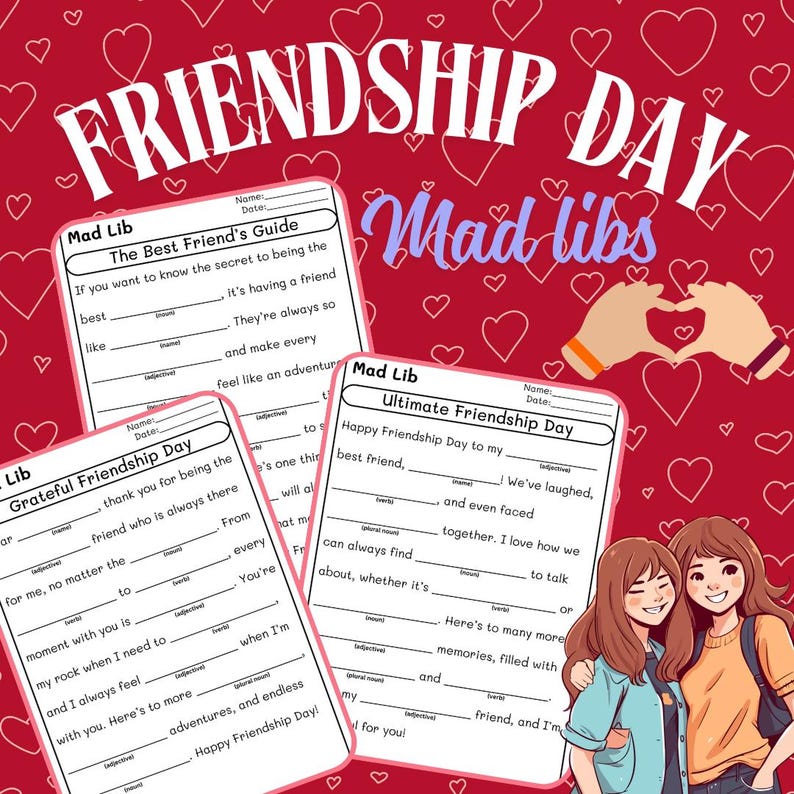 Printable Friendship Day Mad Libs: Customizable Friendship Cards (PDF ...