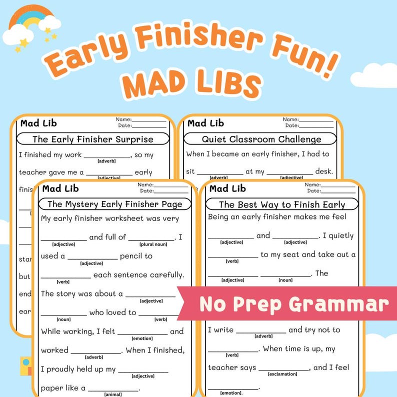 Early Finisher Mad Libs Printable - Etsy