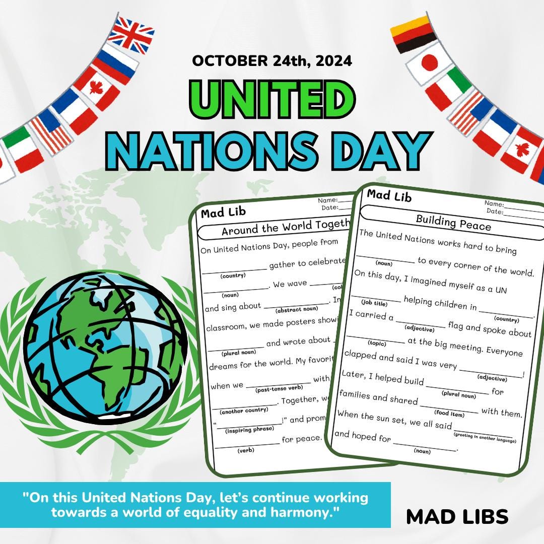 United Nations Day Mad Libs: Global Classroom Activity (PDF) - Etsy