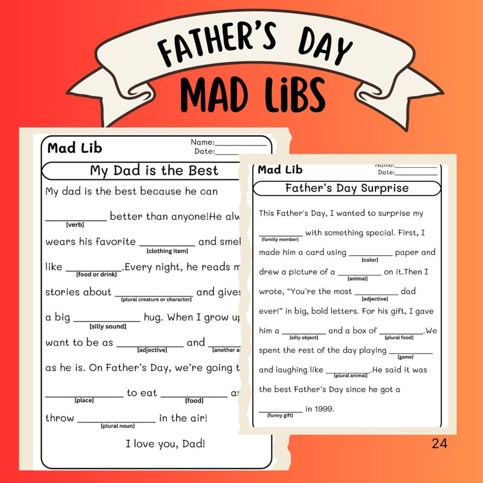Father's Day Mad Libs | Fathers' Day Around the World | Mad Libs for ...