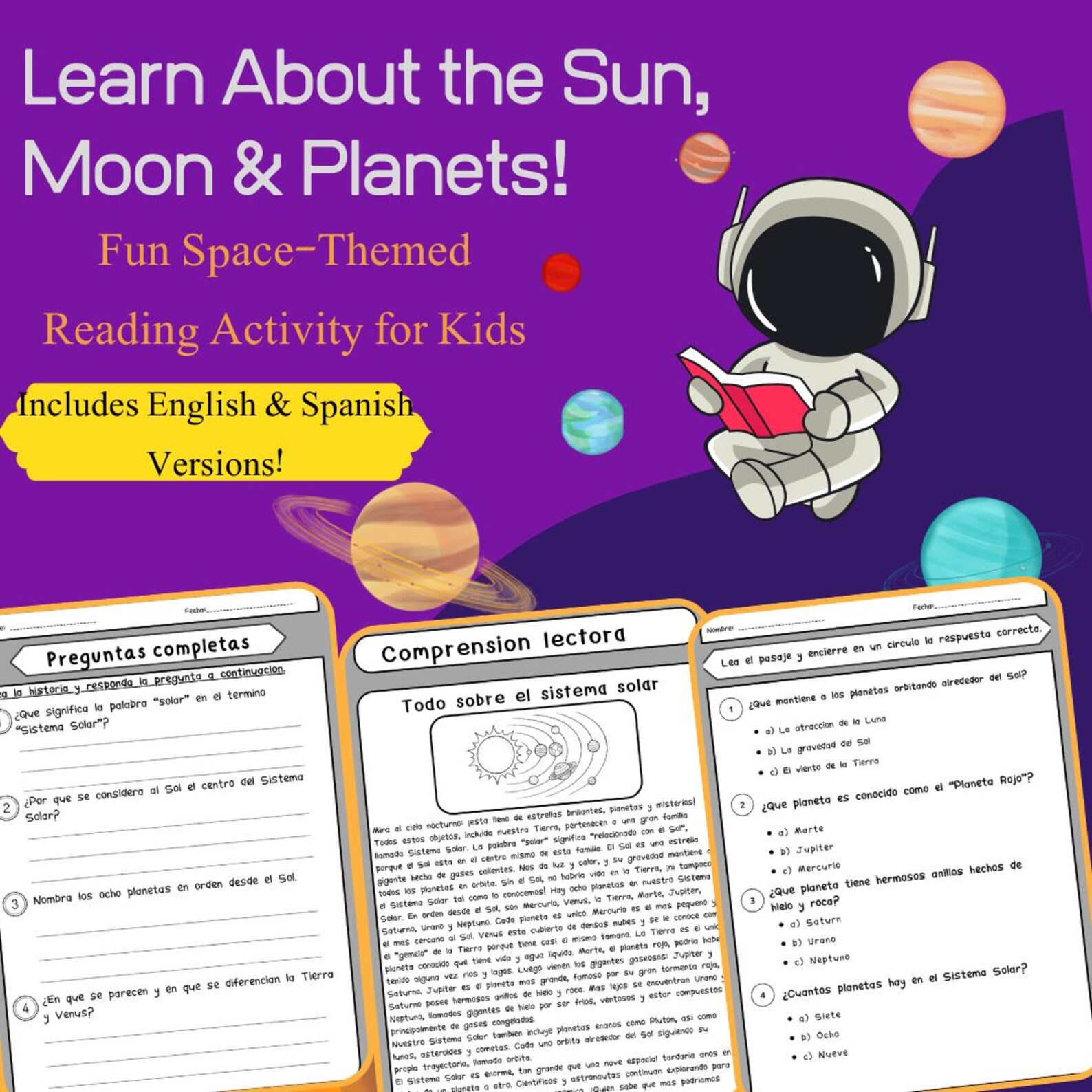 Solar System Reading Comprehension | Space Science Worksheets | English ...