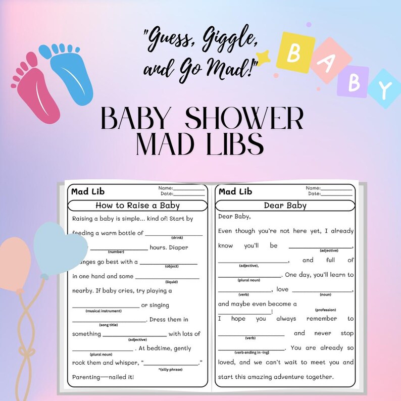Baby Shower Mad Libs - Pdf Download - Etsy
