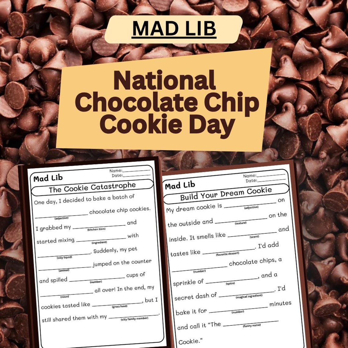 Chocolate Chip Cookie Mad Libs: Kids Printable Game (PDF Download) - Etsy