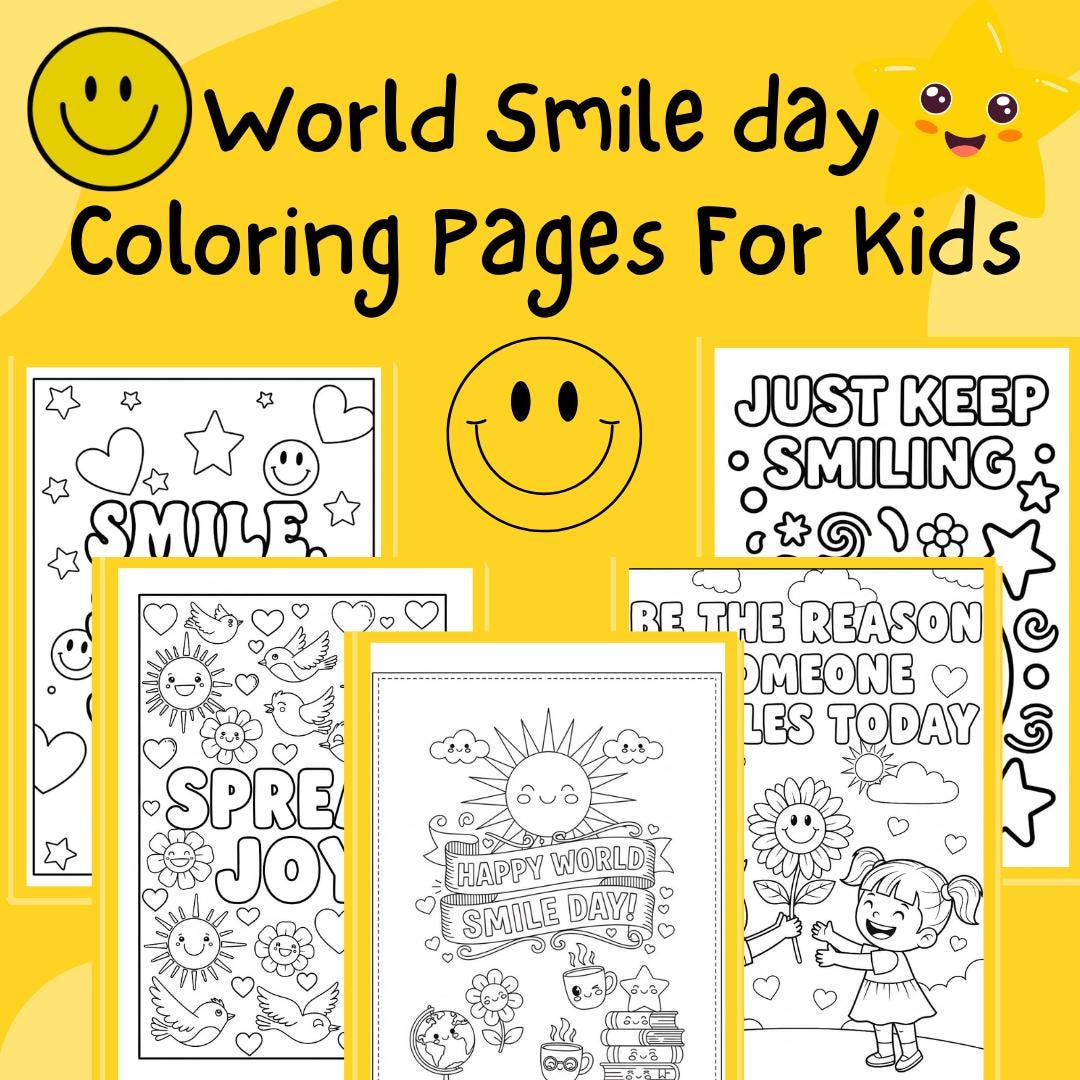 World Smile Day Coloring Pages: Happy Kids Activity (PDF Printable) - Etsy