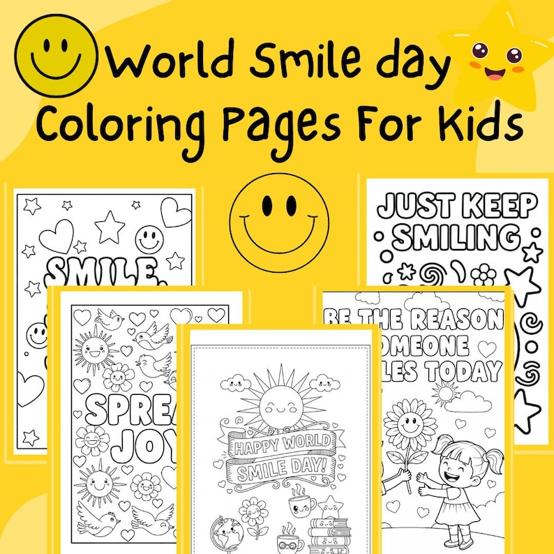 World Smile Day Coloring Pages: Happy Kids Activity (PDF Printable ...