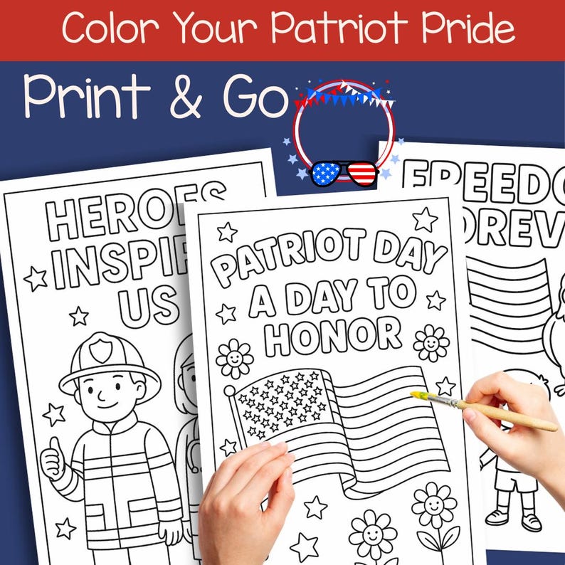 Patriot Day Coloring Pages: 9/11 Remembrance, USA Flag (PDF Download A4 ...