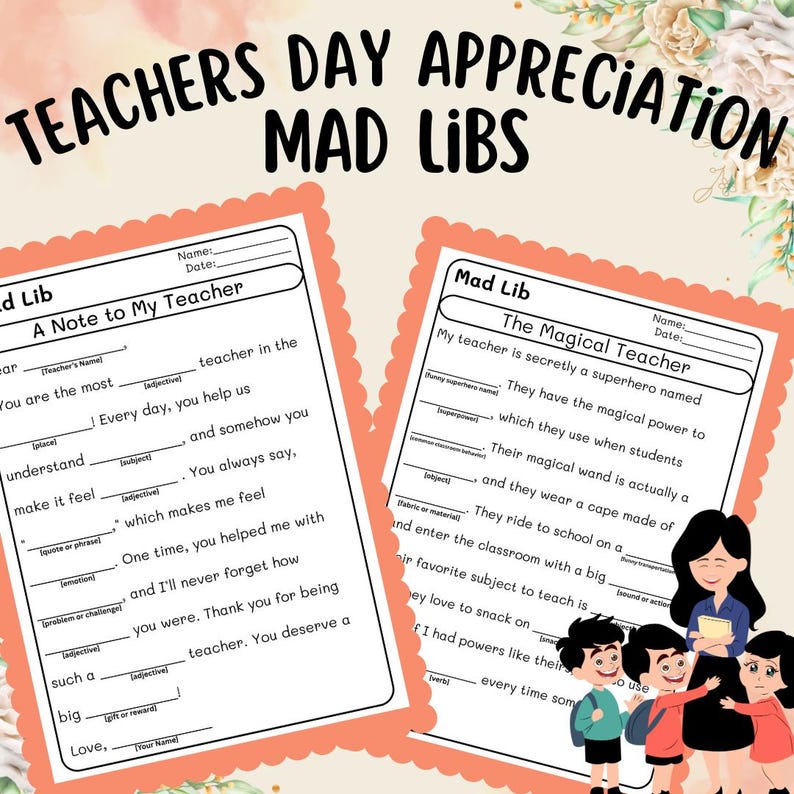 Editable Teacher Appreciation Mad Libs | Digital Download | Printables ...