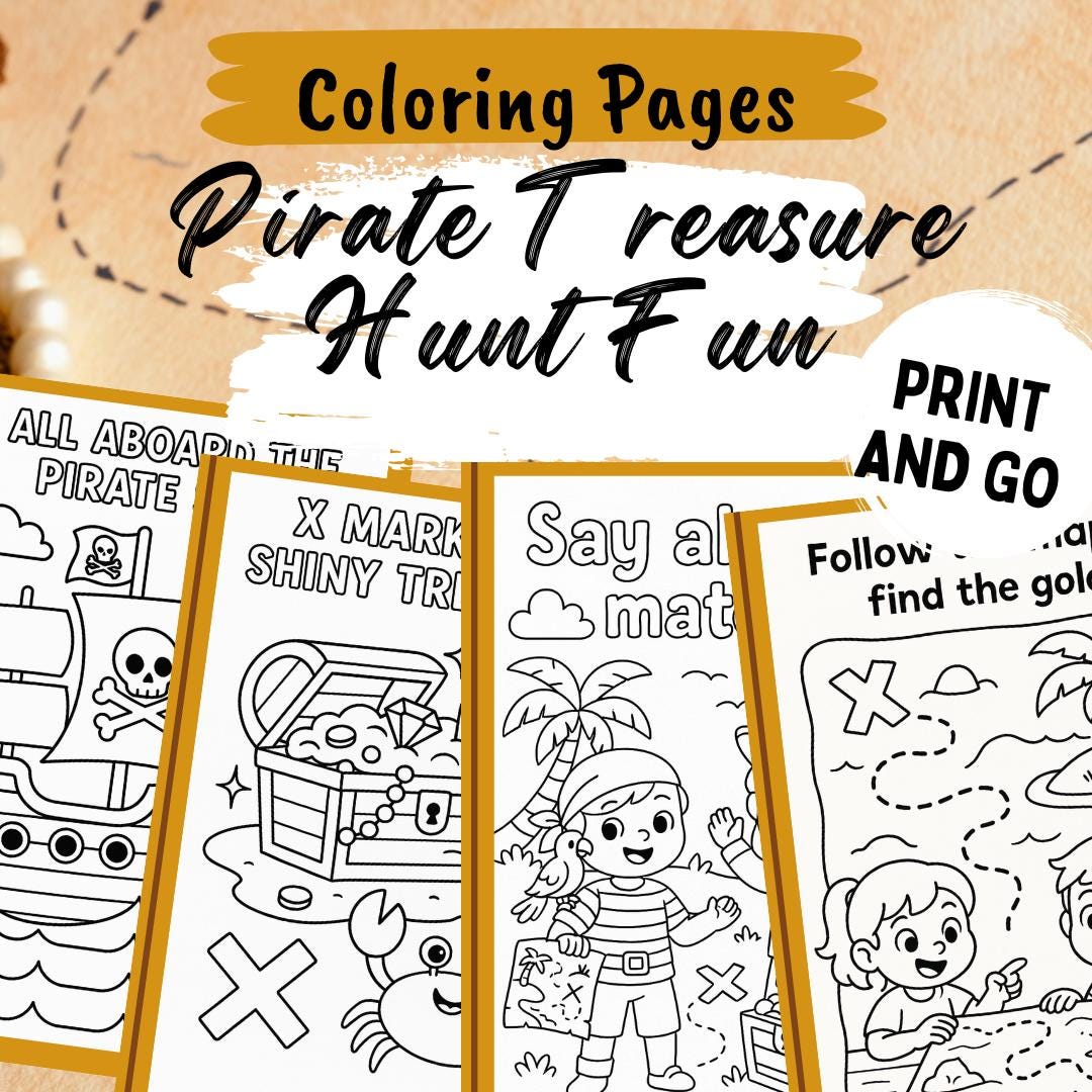 Pirate Treasure Hunt Coloring Pages for Kids – 10 Fun Printable Pirate ...