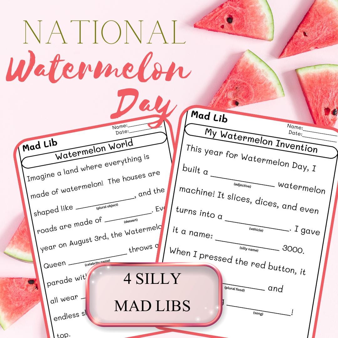 Watermelon Mad Libs for Kids: Summer Literacy Game (PDF Download) - Etsy
