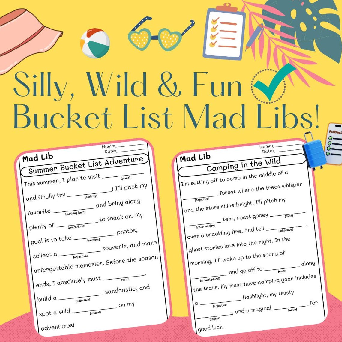Adventure Mad Libs for Kids – Printable Bucket List Writing Game - Etsy