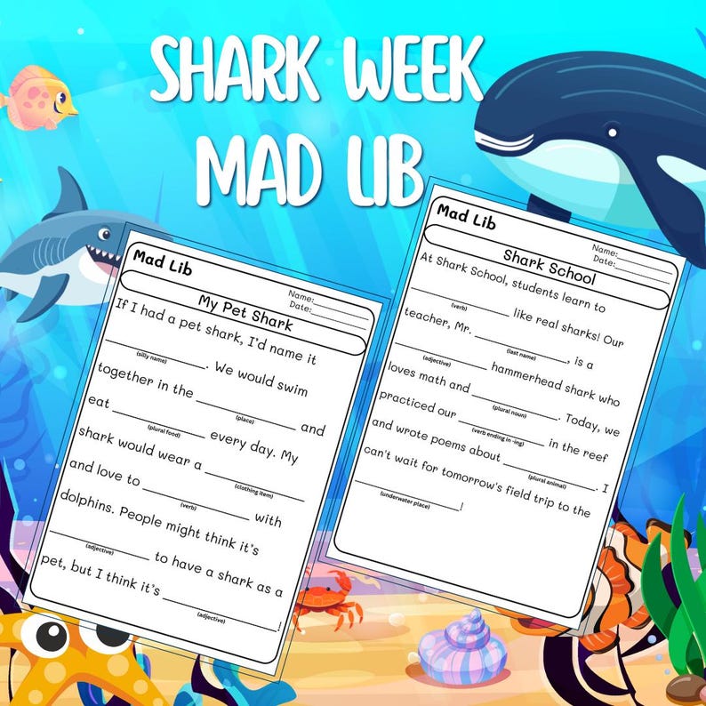 Shark Week Mad Libs for Kids | Printable Summer Activity | Ocean Theme ...