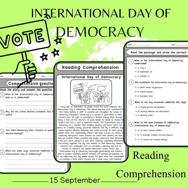 Democracy Day Reading Comprehension Worksheets: Bilingual English ...