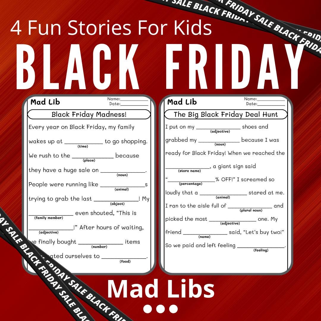 Black Friday Kids Activity Pack – 4 Printable Mad Libs Stories - Etsy