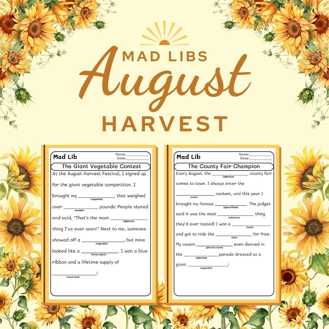 Fall Harvest Mad Libs: Farm Theme Activity, Grades 1-5 (PDF Printable ...