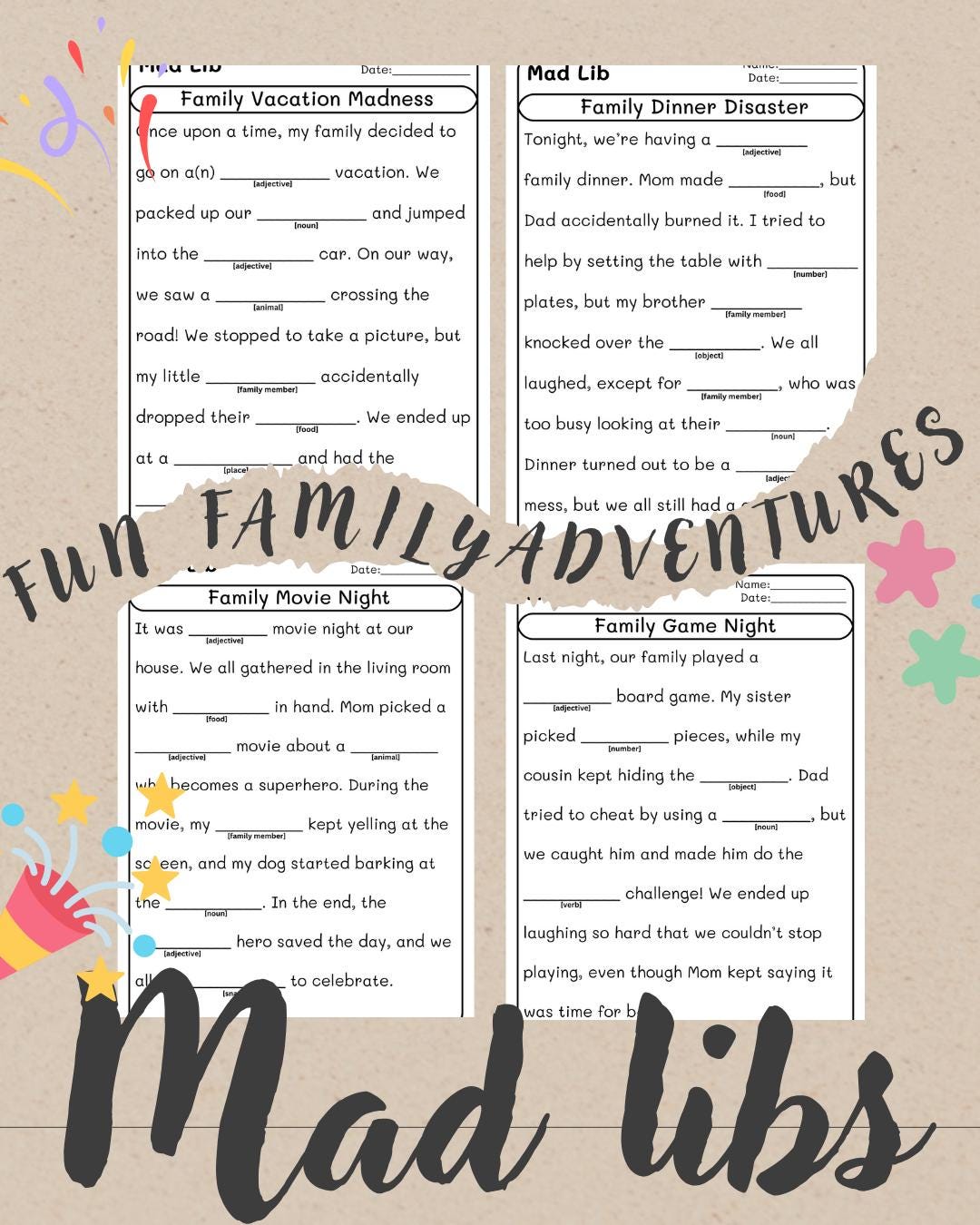 Fun With Family Games Mad Lib | Fill in the Blanks | Adventures ...