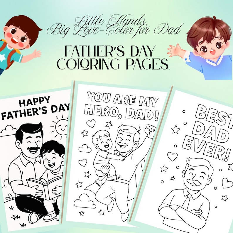 Cute & Fun Father’s Day Coloring Book for Kids – PDF Download - Etsy