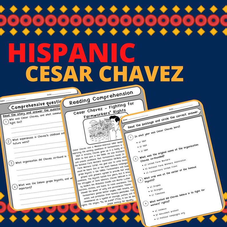 Cesar Chavez Reading Comprehension Worksheets Bilingual English Spanish ...