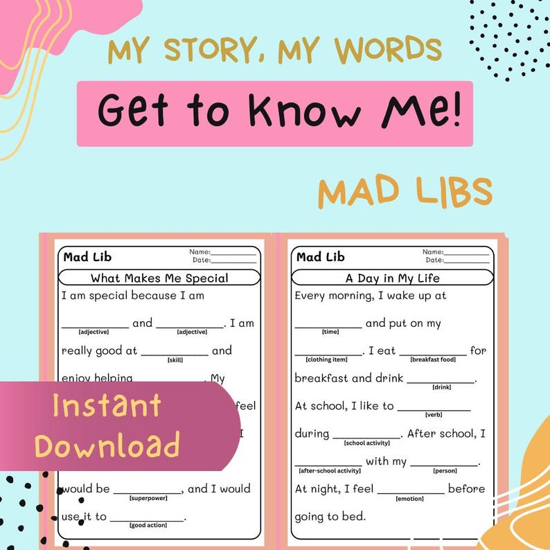 All About Me Mad Libs Printable | Printables - Etsy