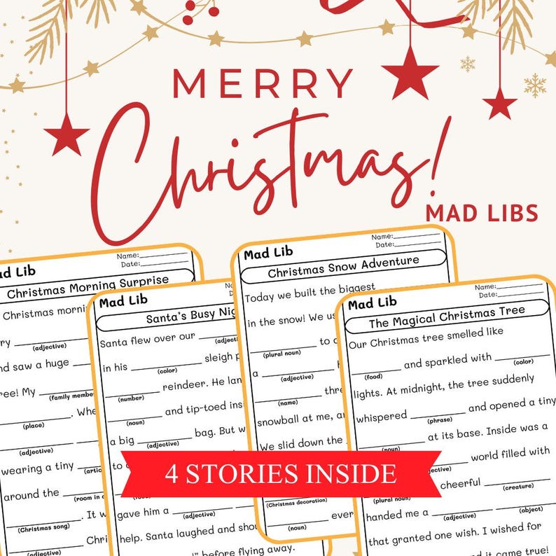 Christmas Mad Libs Printable | Holiday Fill-in-the-blank Worksheets - Etsy