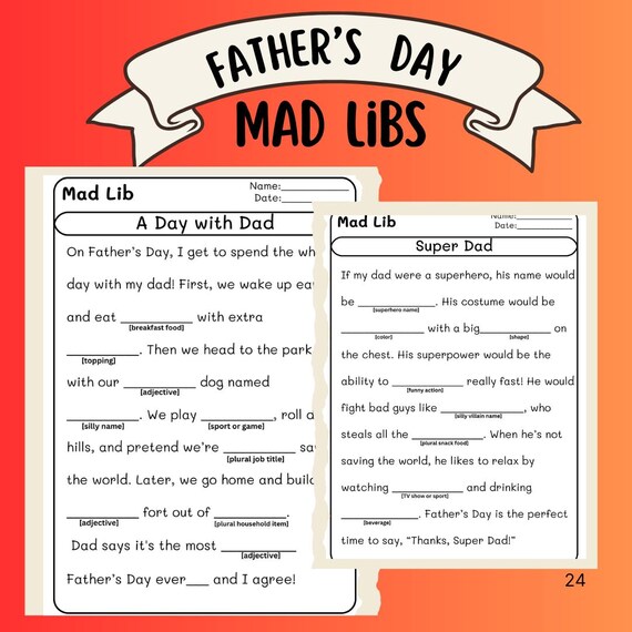 Dad Blank Mad Libs Printable