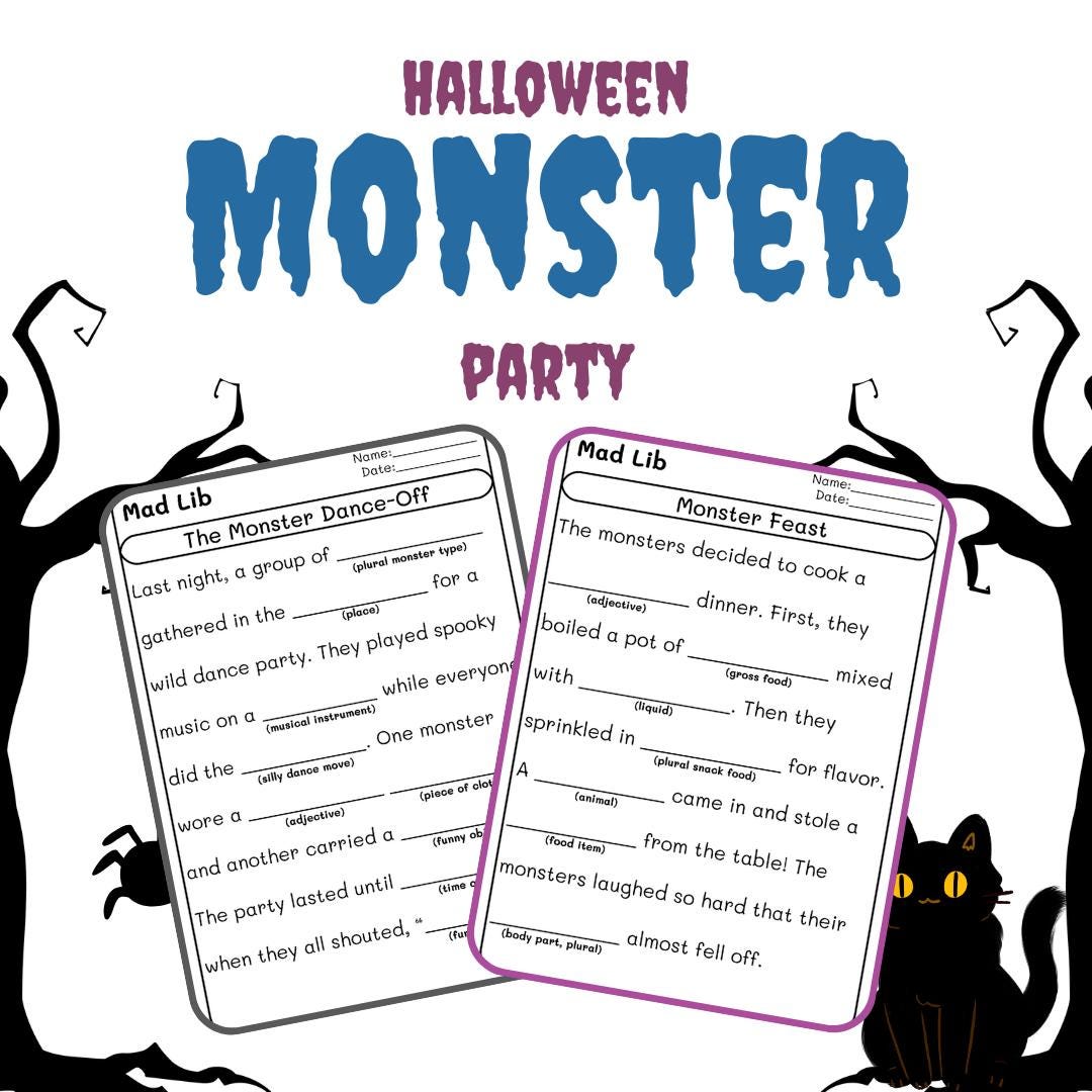 Halloween Monster Party Mad Libs | Fun Printable Game for Kids ...