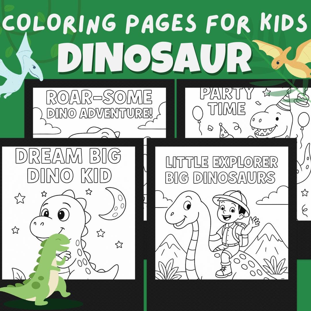 Dinosaur Coloring Pages: A4 Printable Kids Activity Pack (PDF Download ...