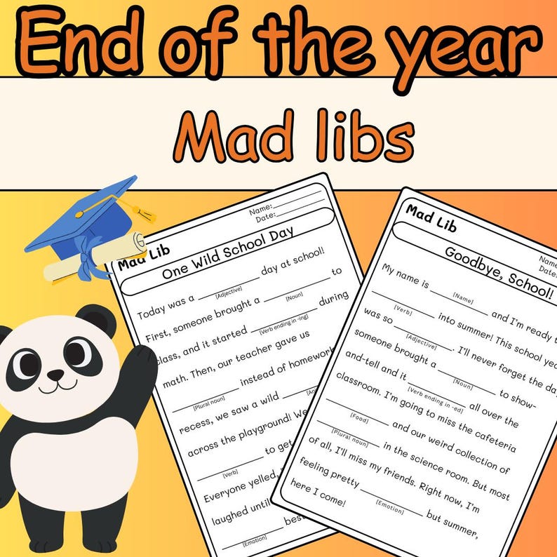End of School Year | Mad Libs for Kids | Printables | Digital Product ...