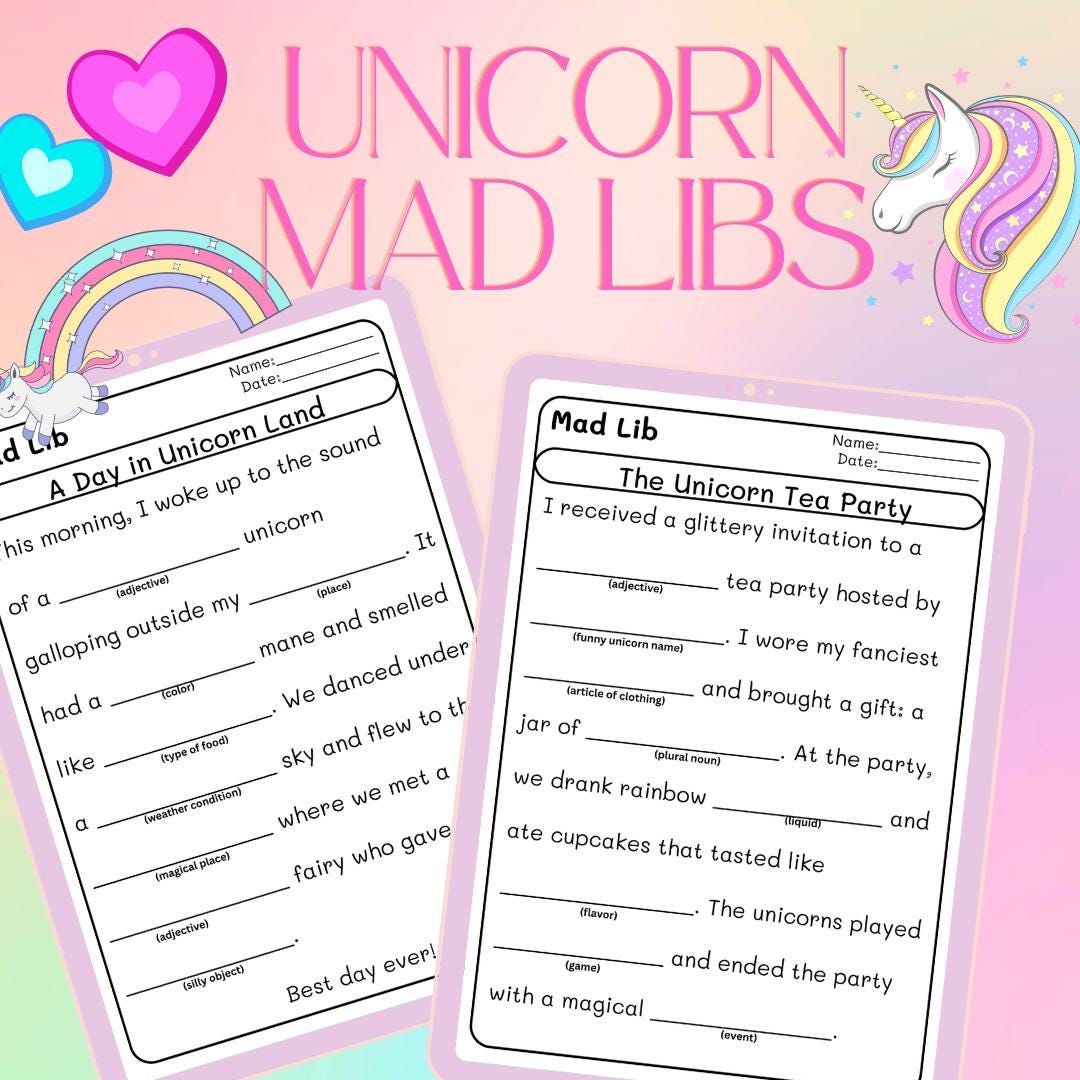 Unicorn Adventure Mad Libs for Kids – Instant Download Activity Pack - Etsy