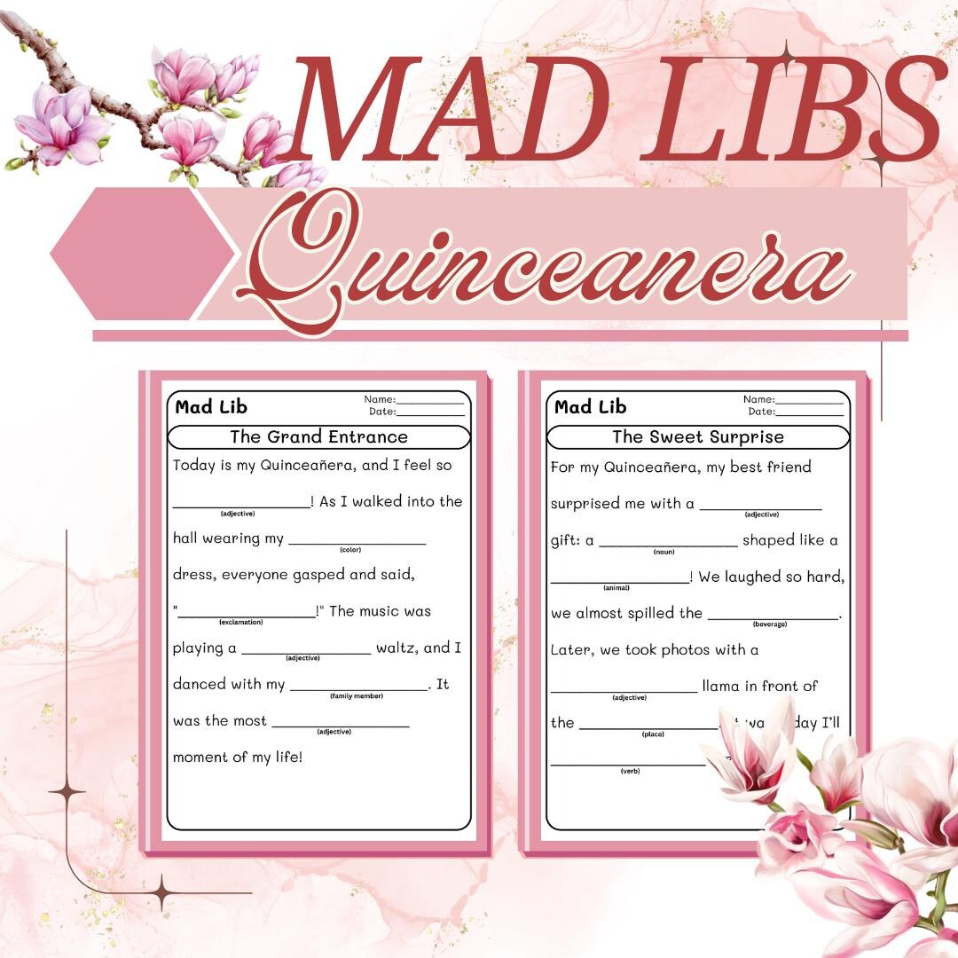 Quinceañera Mad Libs Printable Game | Funny Quince Party Activity for ...