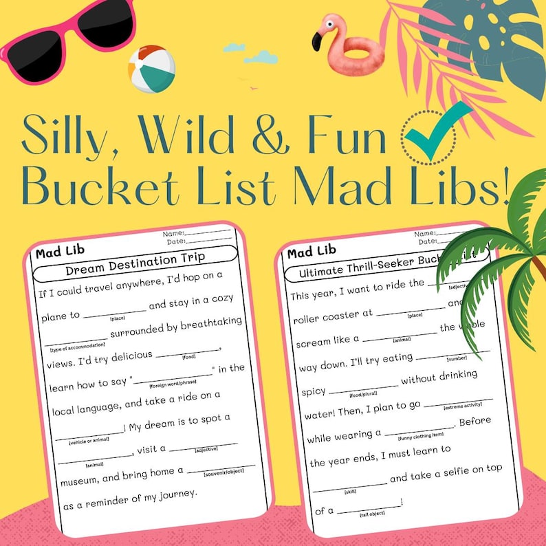 Adventure Mad Libs for Kids – Printable Bucket List Writing Game - Etsy
