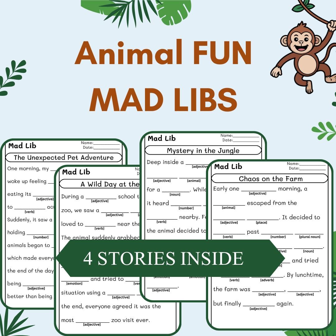 Animal Mad Libs for Kids | No-prep Activity - Etsy UK