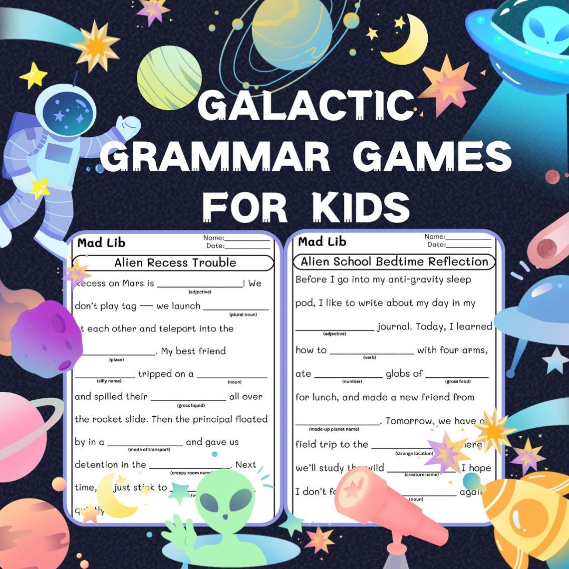 Alien Mad Libs Printable: Space Grammar Activity, Grades 2-5 (PDF ...