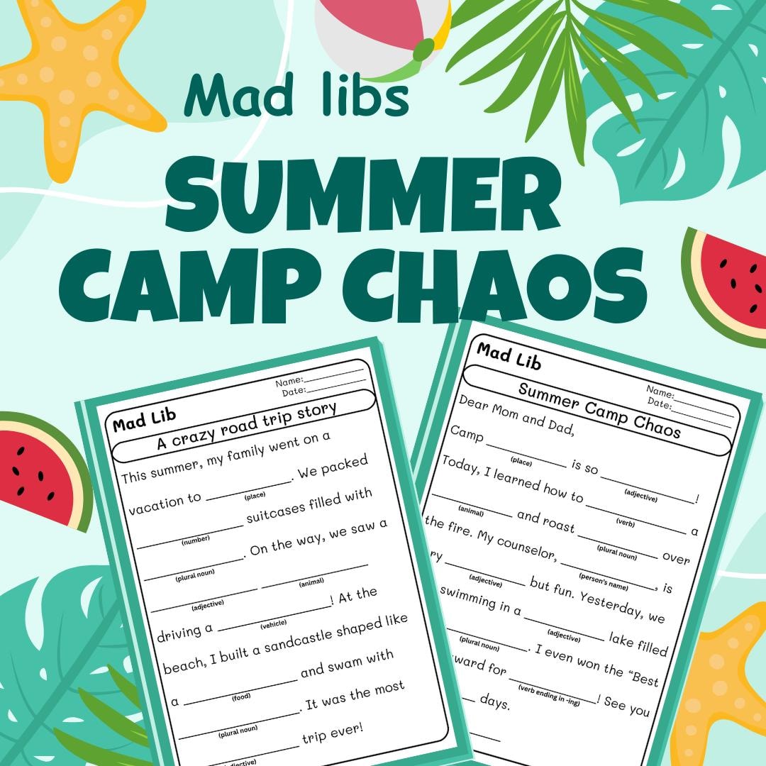 Summer Mad Libs Printable Bundle: Fun Kids Writing Activity (A4 PDF) - Etsy