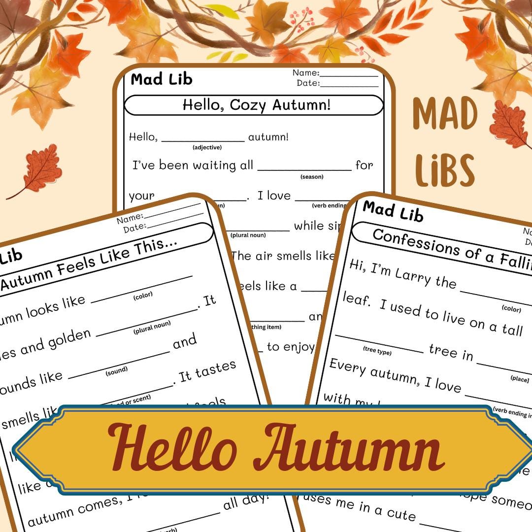 Autumn Mad Libs Printable Pack for Kids & Adults – Fun Fall Activities ...