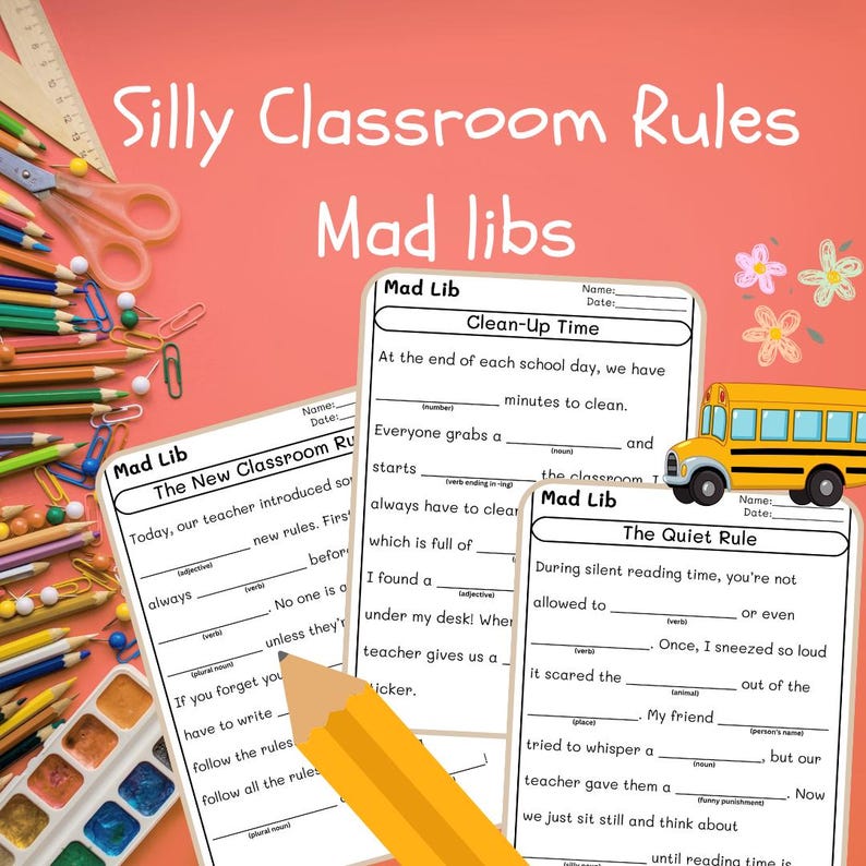 Editable Classroom Rules Mad Libs Printable | Funny Back to School ...