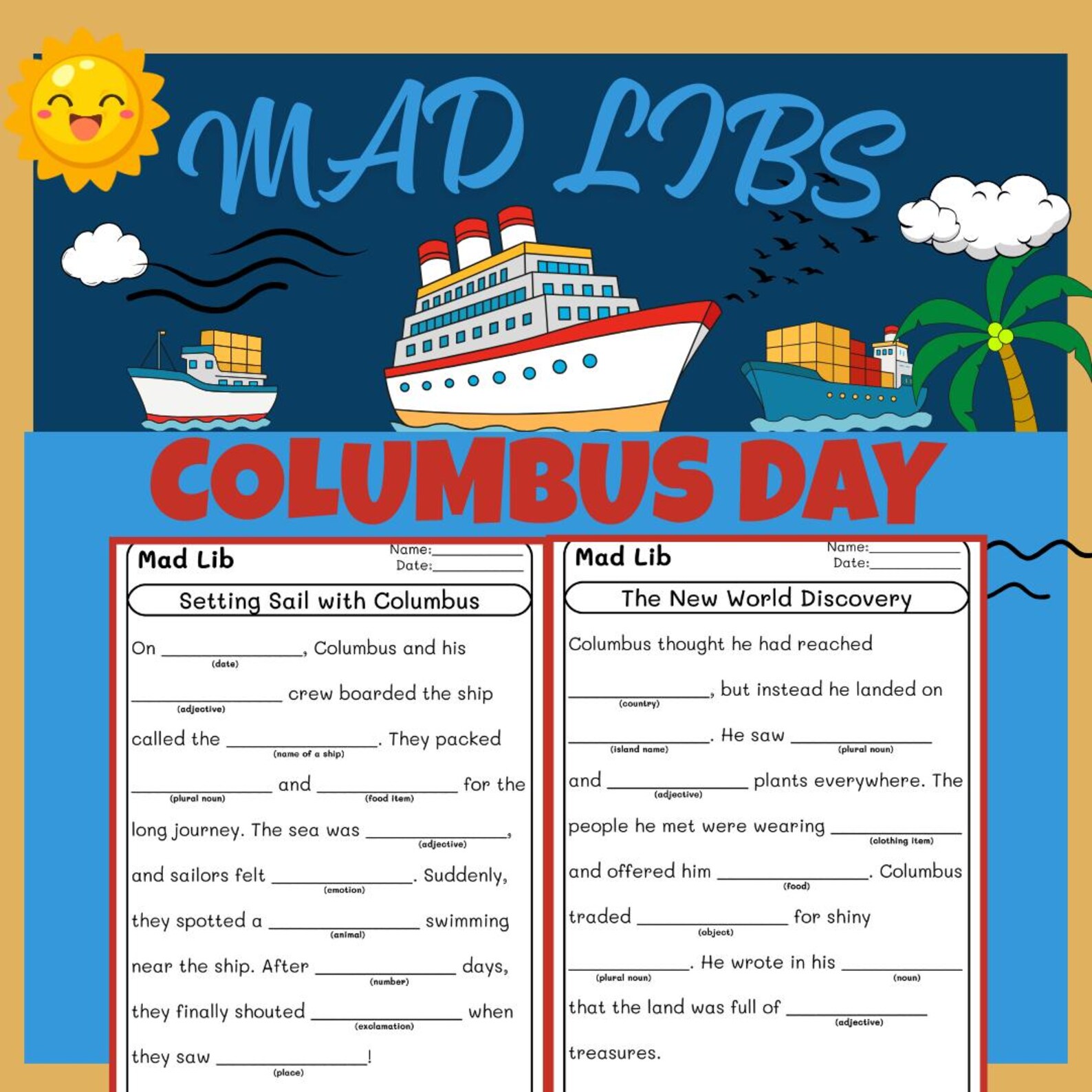 Columbus Day Mad Libs | Creative Writing & Literacy Worksheets ...