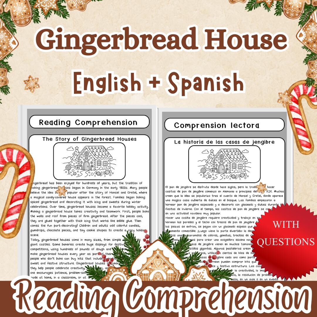 Gingerbread House Reading Comprehension | English & Spanish Worksheets ...