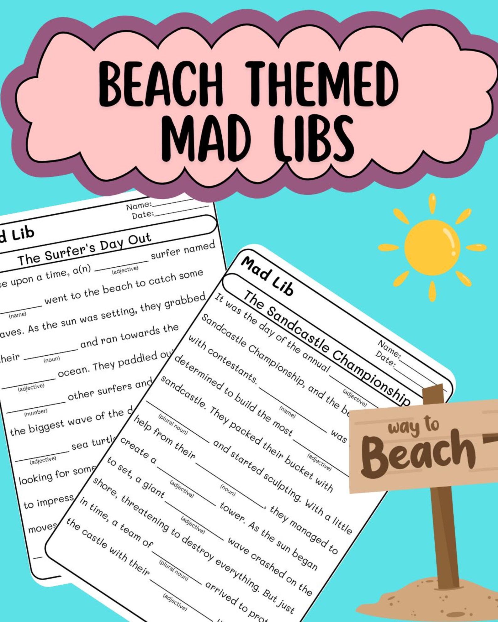 Beach Theme Mad Libs for Kids | Printables | Digital Downloads - Etsy