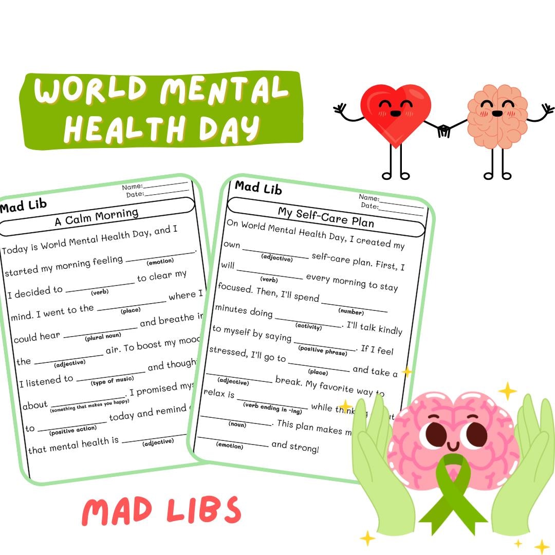 World Mental Health Day Mad Libs - SEL Worksheets (A4 PDF) - Etsy