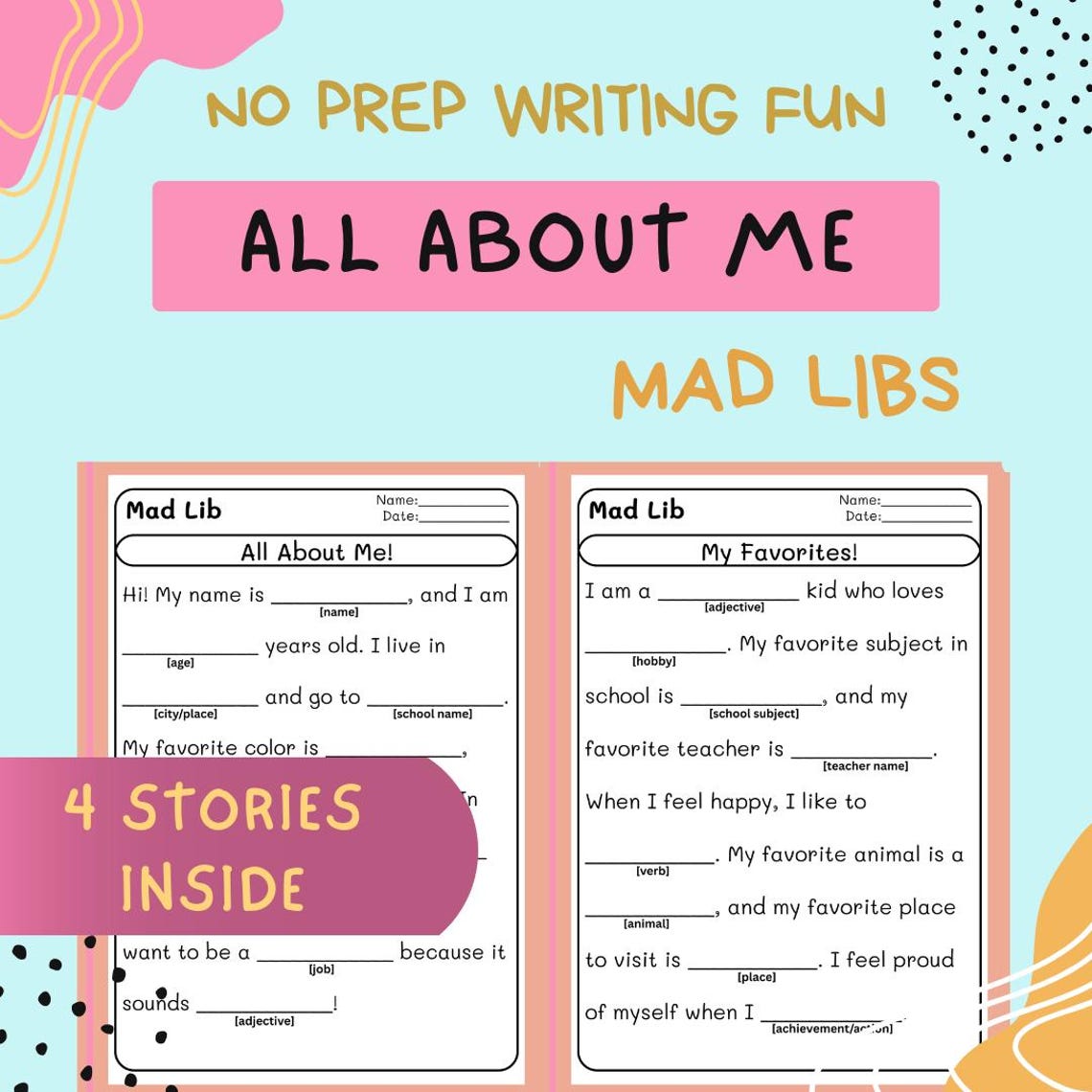 All About Me Mad Libs Printable | Printables - Etsy