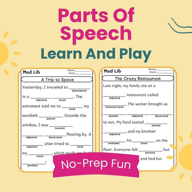 Parts of Speech Mad Libs for Kids | Fun No-prep Activity - Etsy